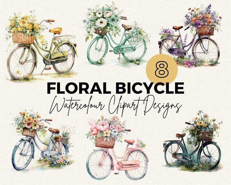Watercolour Floral Bicycle Clipart | Floral Bike Cliparts | Clipart ...