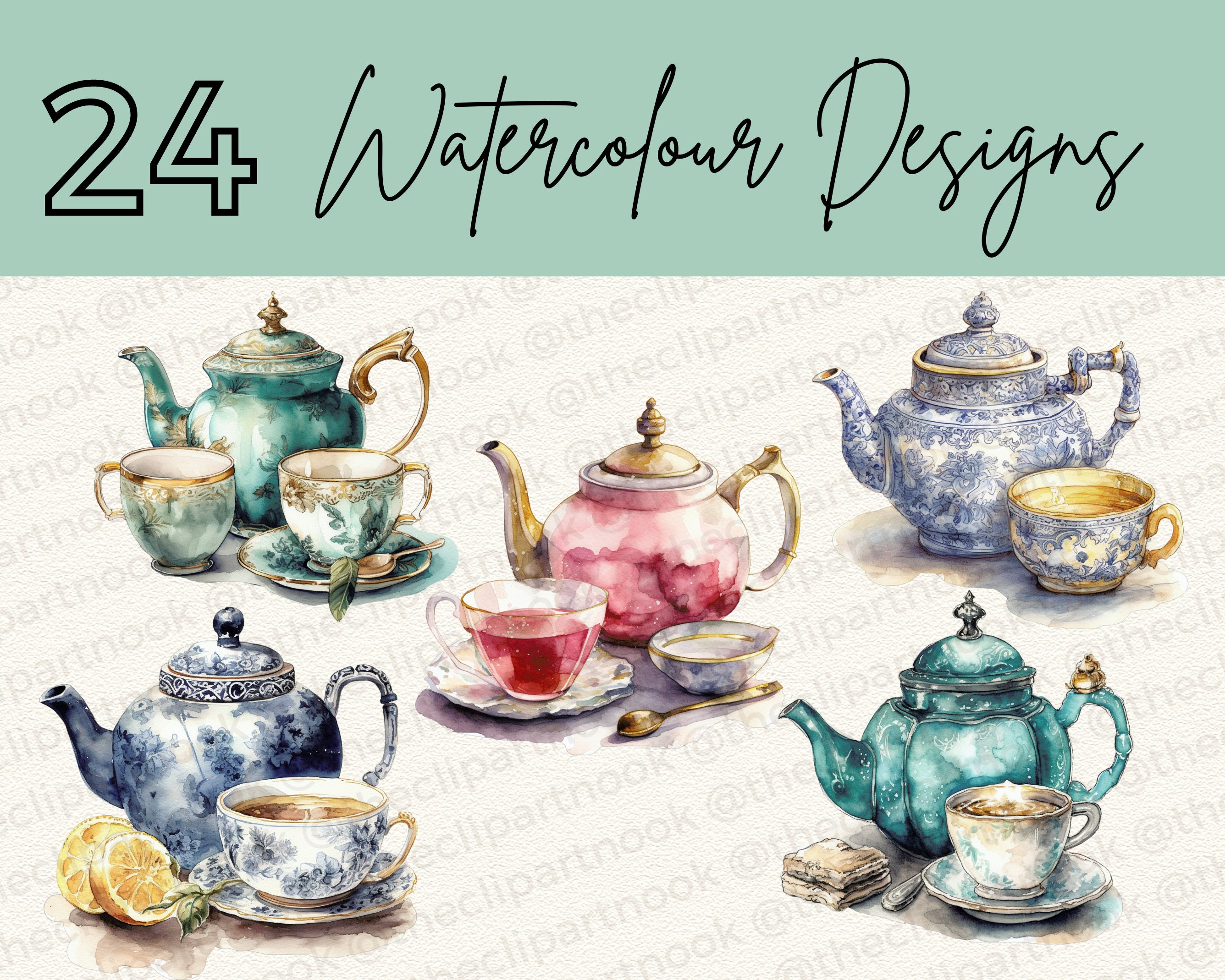 Watercolor English Teapot & Teacup Clipart Watercolour Clip Arts ...