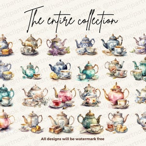 Watercolor English Teapot & Teacup Clipart | Watercolour Clip Arts ...