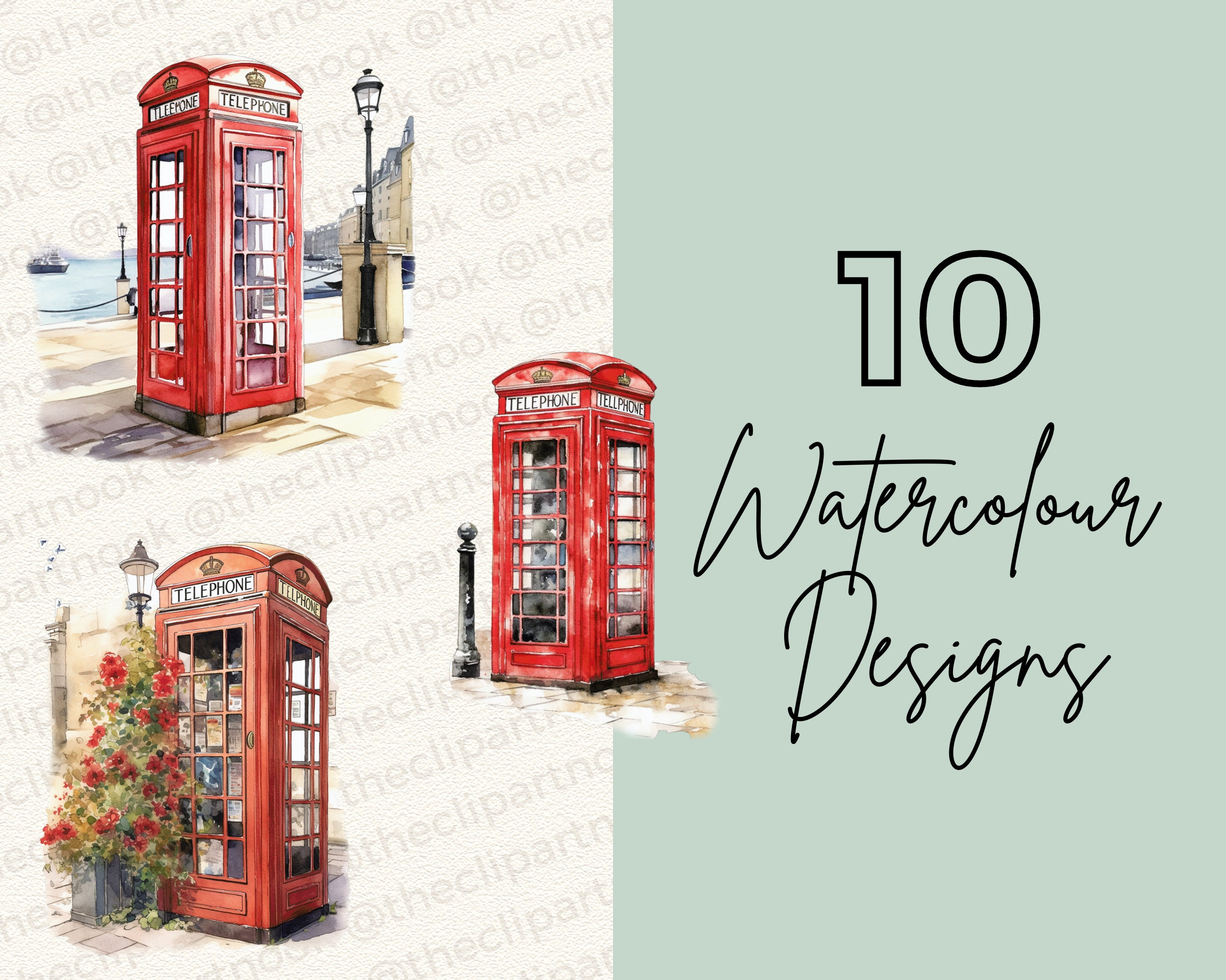 Watercolor English Phone Box Clipart British Phone Box Clip Arts ...