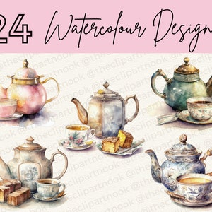 Watercolor English Teapot & Teacup Clipart | Watercolour Clip Arts ...