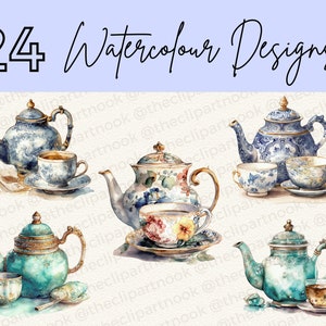 Watercolor English Teapot & Teacup Clipart | Watercolour Clip Arts ...