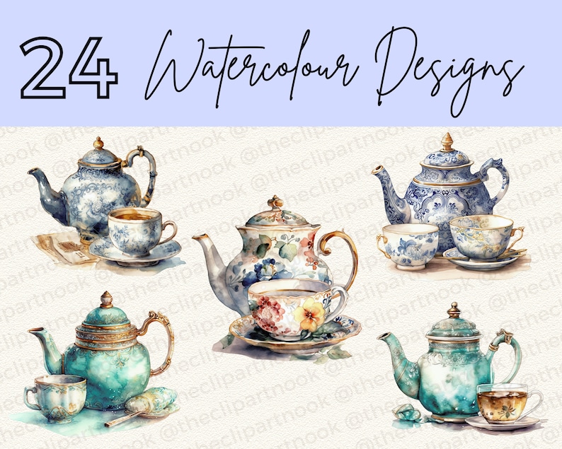 Watercolor English Teapot & Teacup Clipart | Watercolour Clip Arts ...