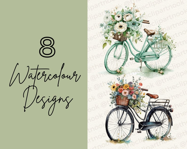 Watercolour Floral Bicycle Clipart | Floral Bike Cliparts | Clipart ...