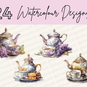 Watercolor English Teapot & Teacup Clipart | Watercolour Clip Arts ...