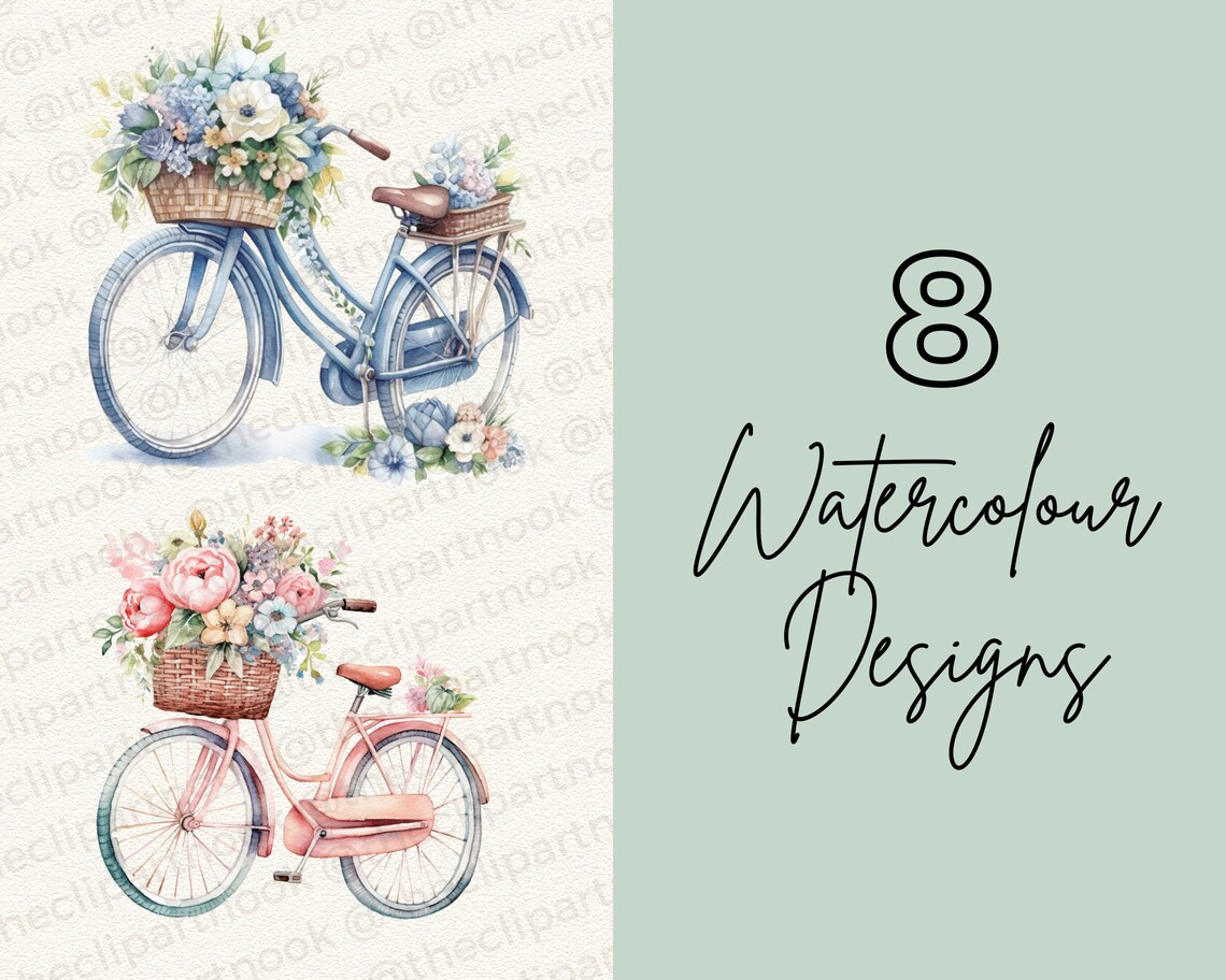 Watercolour Floral Bicycle Clipart | Floral Bike Cliparts | Clipart ...