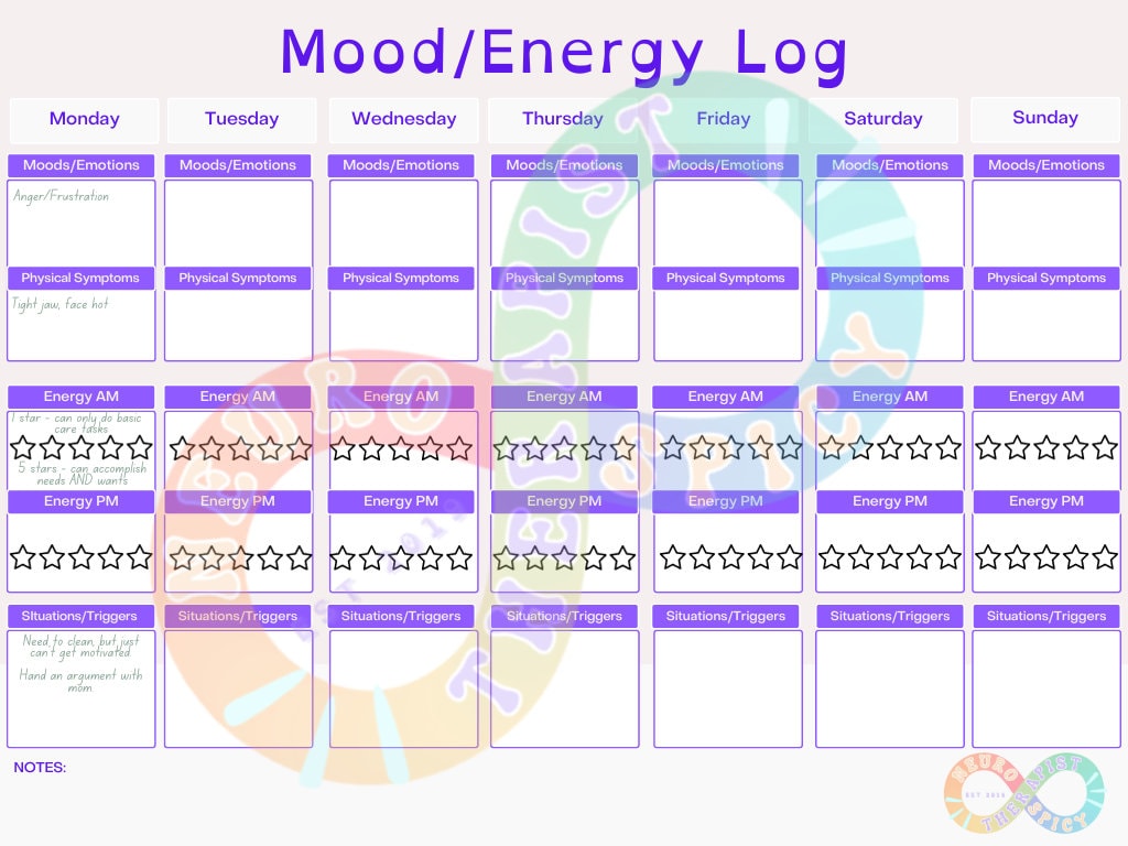 Mood and Energy Printable Log for Mental Wellness, Mood Tracking ...