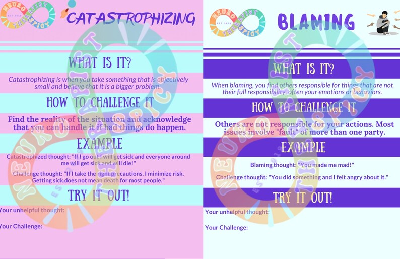 15 Cognitive Distortions Packet - Includes a Cognitive Distortions ...