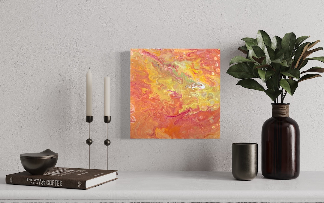 Dragonfish Painting Pouring Abstract Modern Acrylic Square 30x30 Red ...