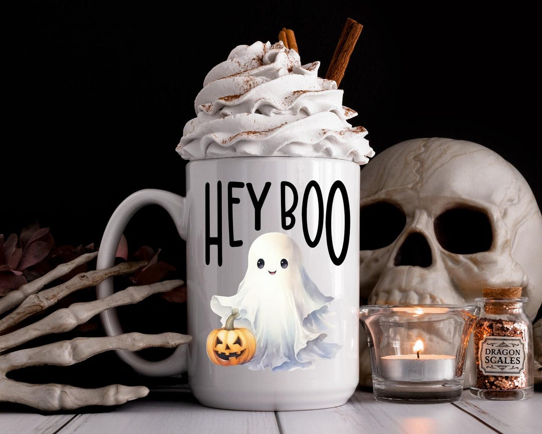 Hey Boo Cute Little Ghostie Halloween Mug | Ghostly Retro Mugs ...