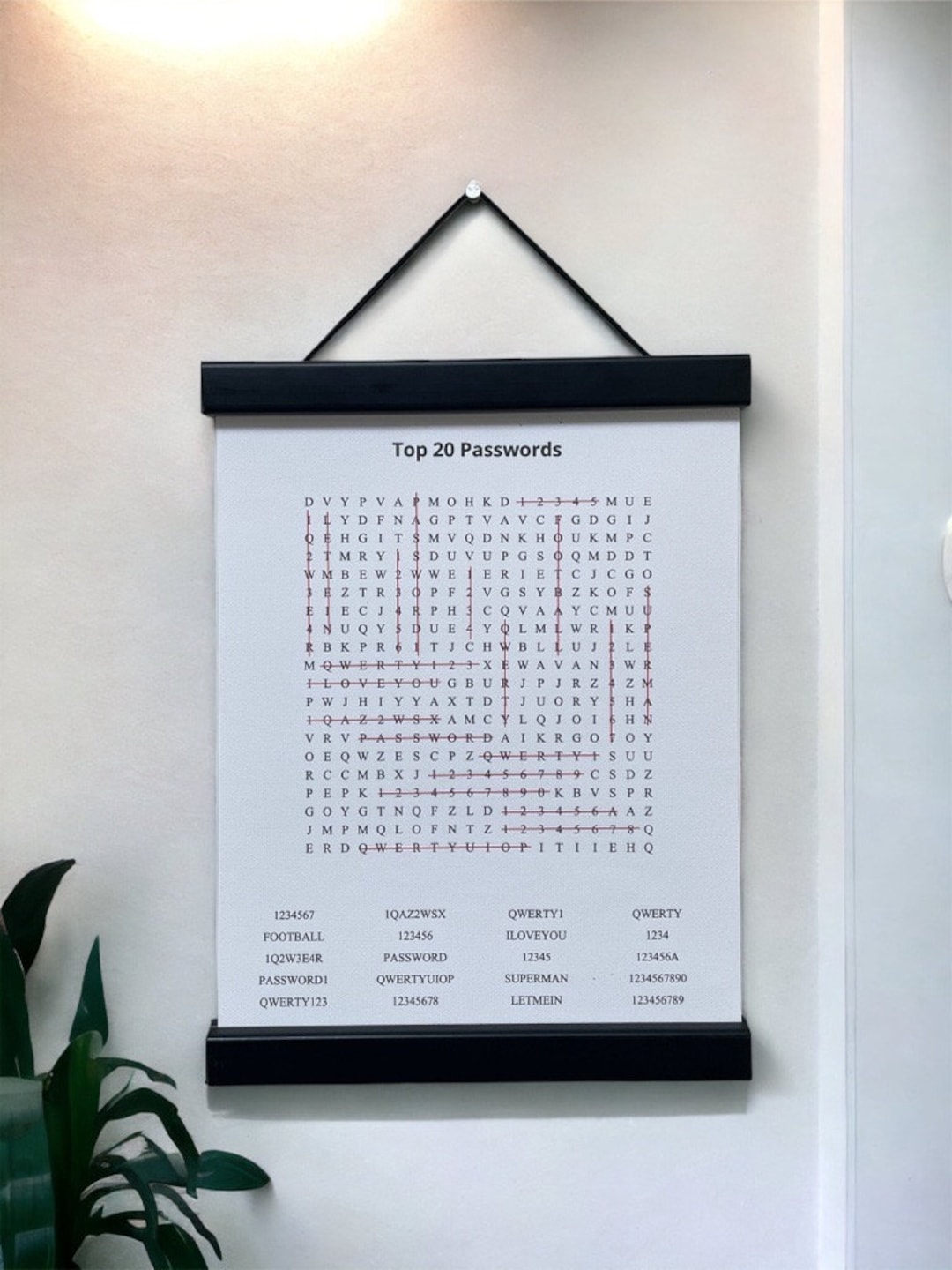 Top 20 Passwords Word Search 8x10 Hanging Canvas Print Technology IT ...