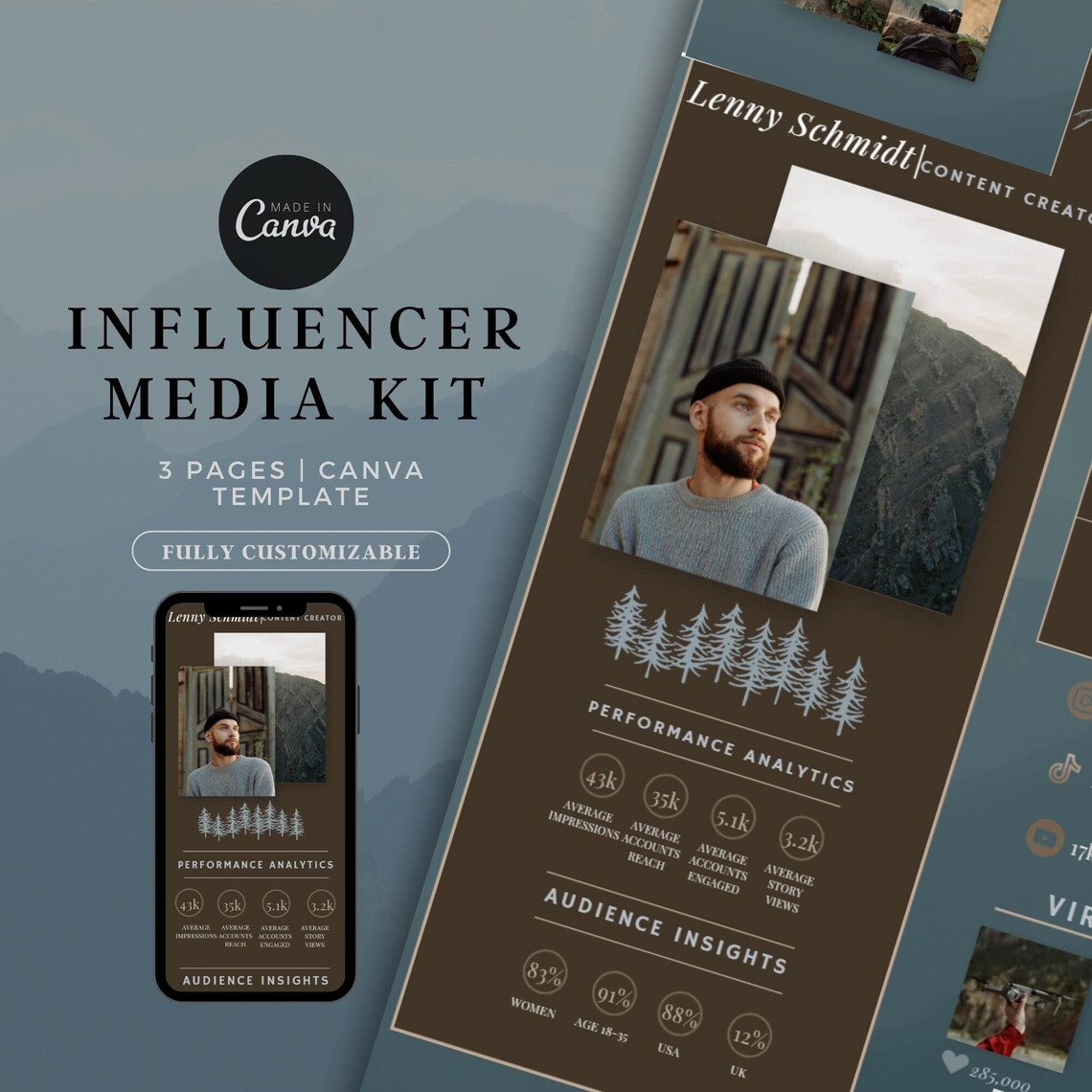 3 Page Media Kit Canva Template| Instagram, Blogger, Tiktok, Youtube ...