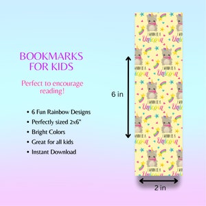 Set of 6 Digital Bookmarks for Kids, Fun Rainbow Unicorn - Etsy