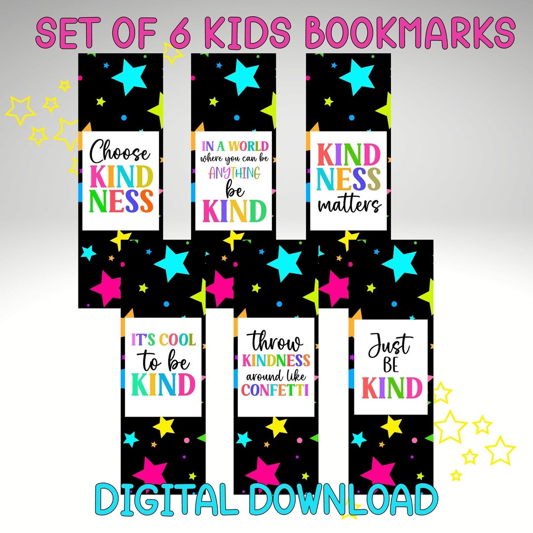 Set of 6 Kindness Bookmarks for Kids Motivational Bookmarks - Etsy