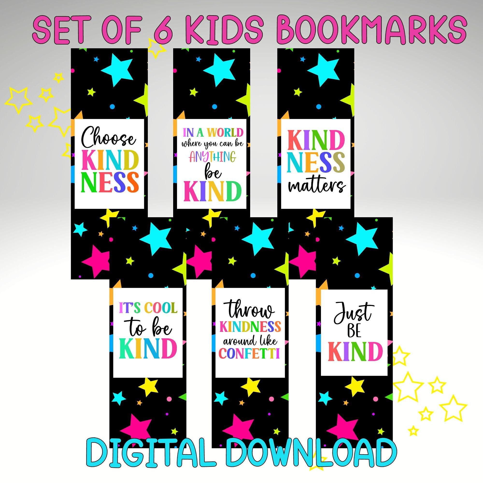 Set of 6 Kindness Bookmarks for Kids Motivational Bookmarks - Etsy
