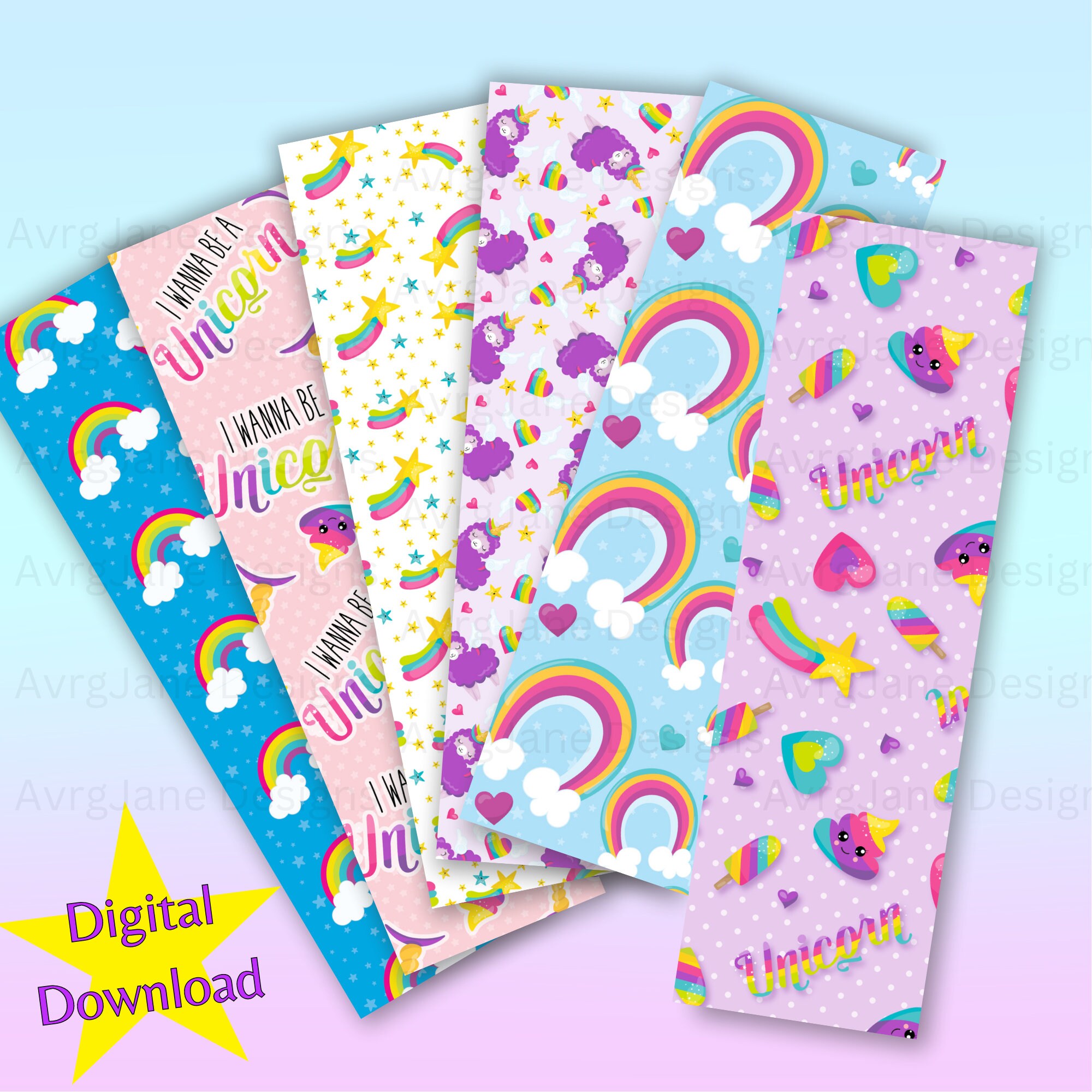 Set of 6 Digital Bookmarks for Kids, Fun Rainbow Unicorn - Etsy