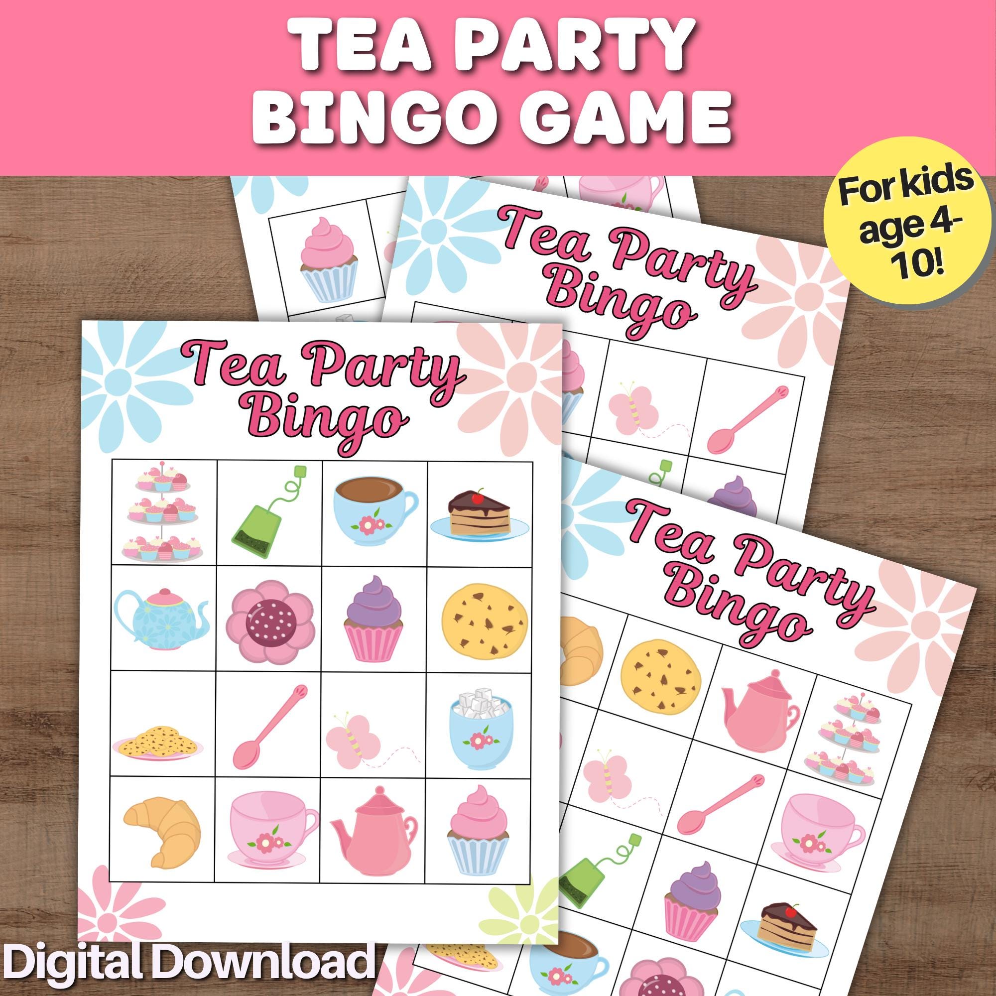 Tea Party Bingo Game Printable, Kids Party Game, Birthday Party Game ...