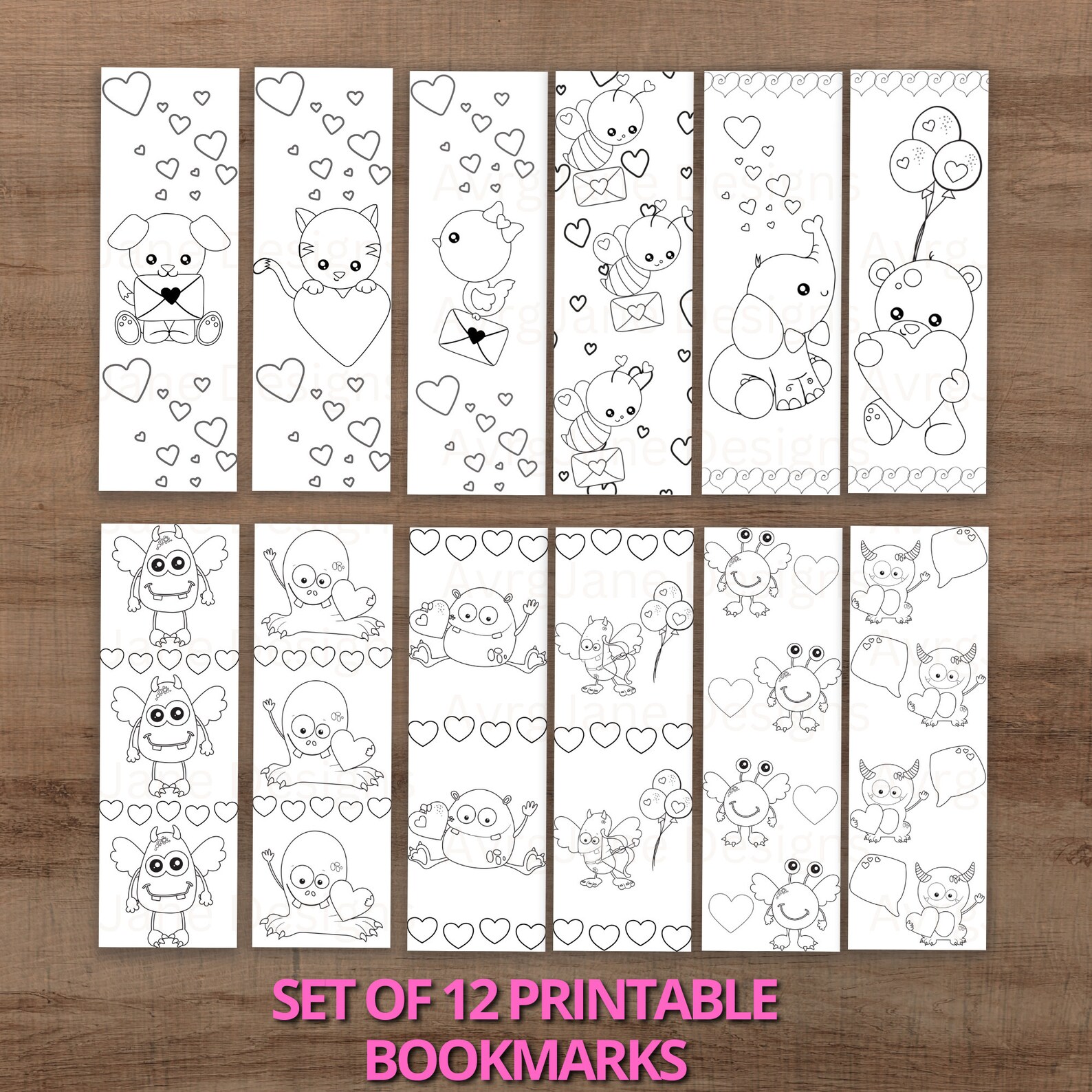 Printable Bookmarks to Color, Valentine's Coloring Bookmarks, Cute ...