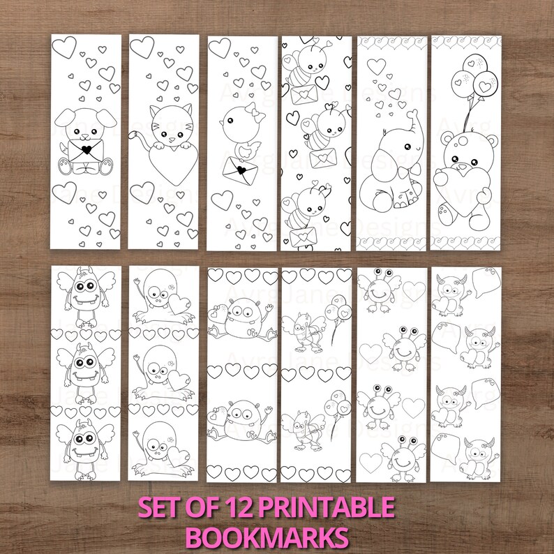 Printable Bookmarks to Color, Valentine's Coloring Bookmarks, Cute ...