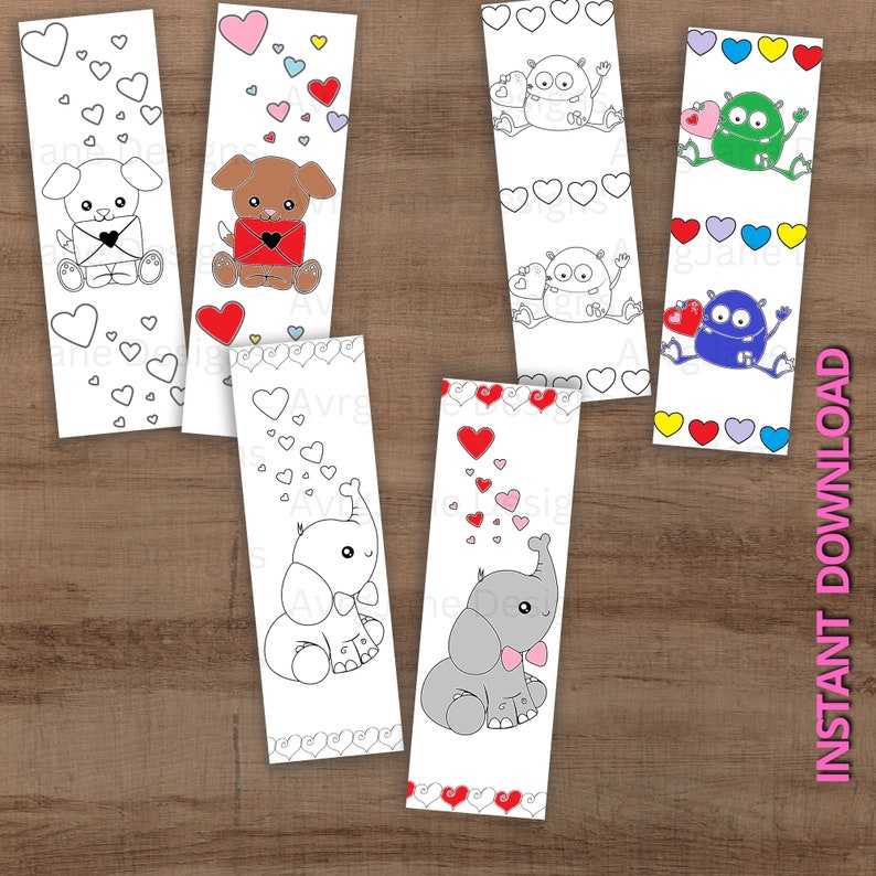 Printable Bookmarks to Color, Valentine's Coloring Bookmarks, Cute ...