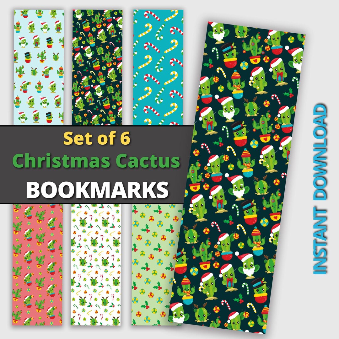 Christmas Cactus Bookmarks for Kids, Set of 6 Printable Holiday Reading ...