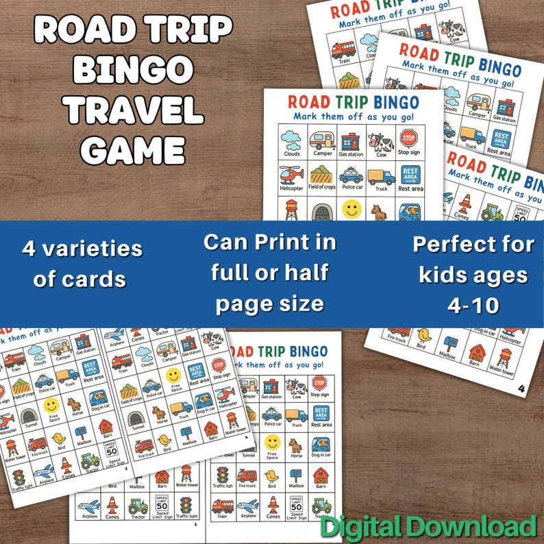 Road Trip Bingo Cards for Kids | Printable Travel Game | Family Car ...