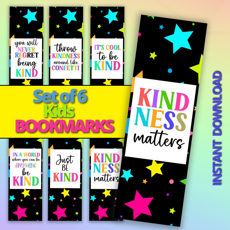 Set of 6 Kindness Bookmarks for Kids, Motivational Bookmarks, Make ...