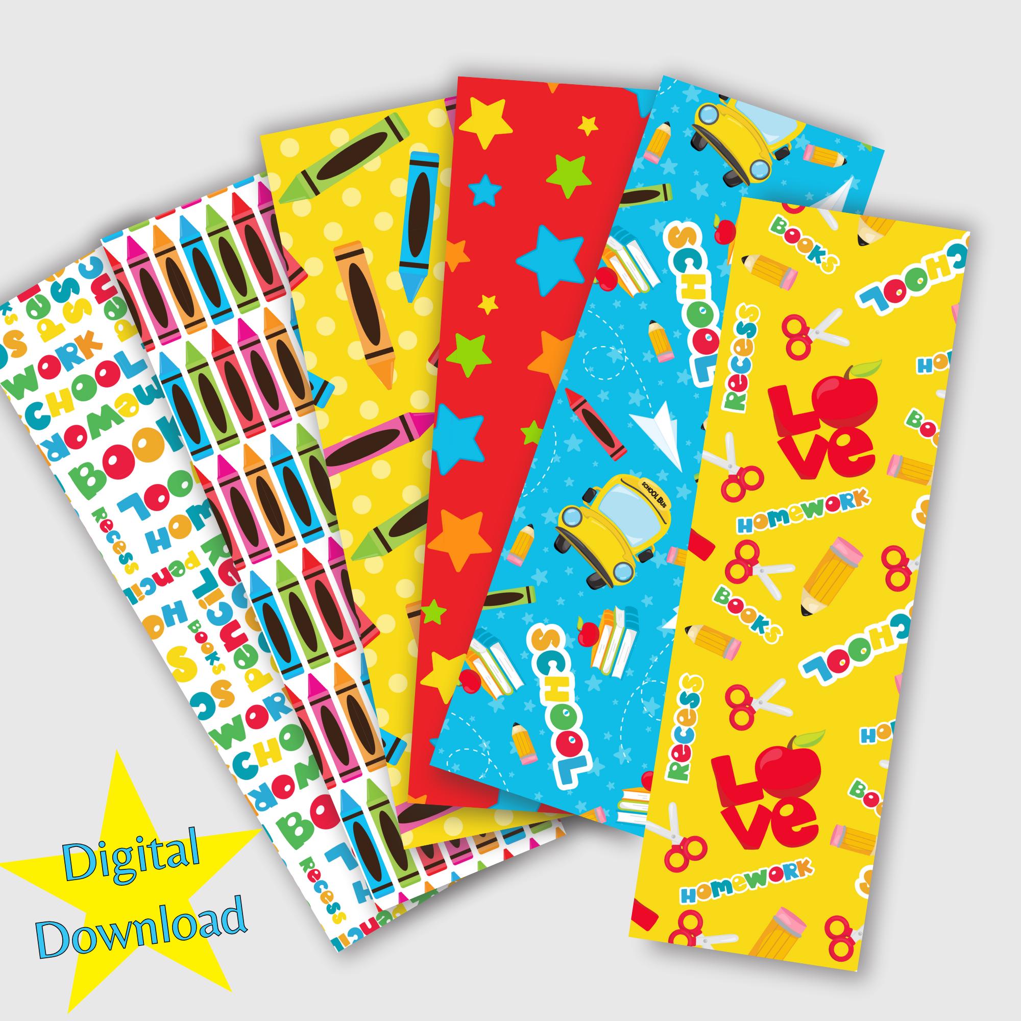 School Theme Bookmarks for Kids, Set of 6 (digital Download) - Etsy