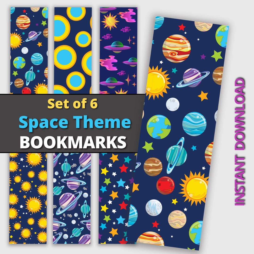 Space Bookmarks for Kids, Printable Bookmark Set of 6, Outer Space ...