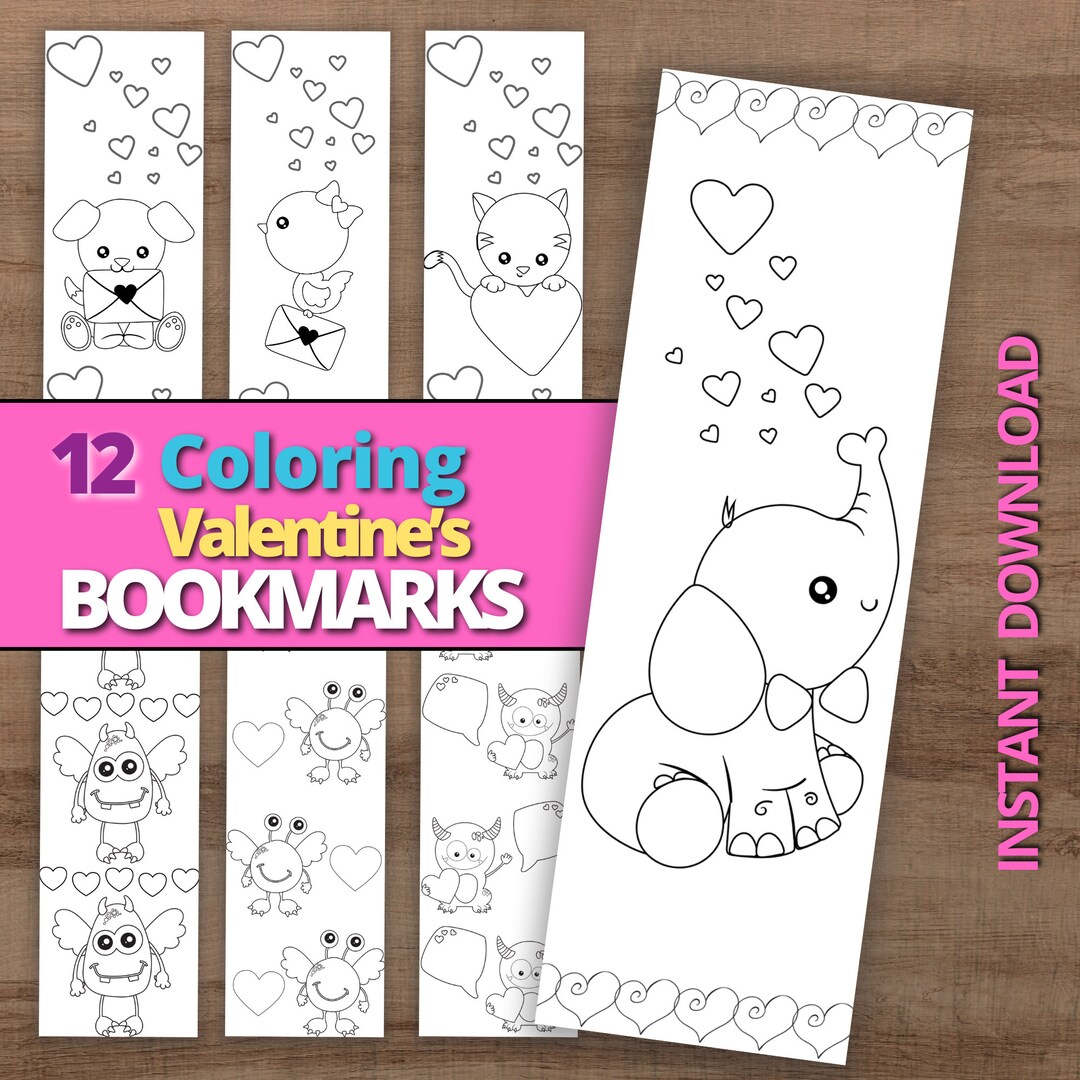 Printable Bookmarks to Color, Valentine's Coloring Bookmarks, Cute ...