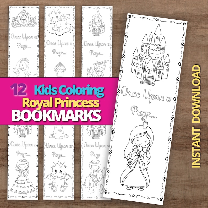 Royal Princess Coloring Bookmarks - Cute Digital Download Set - Etsy