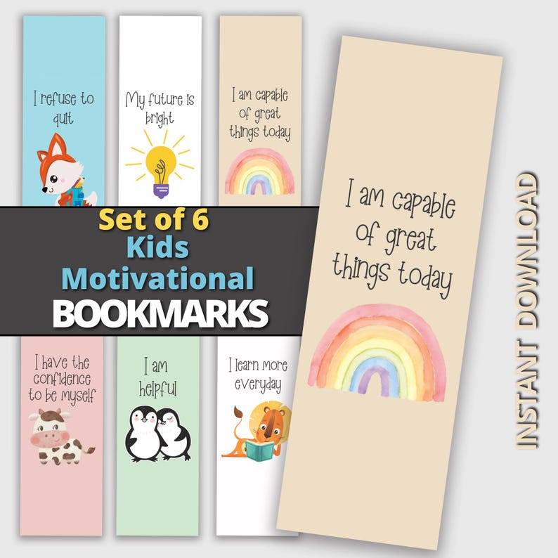 Set of 6 Motivational Bookmarks for Kids-set 3, Make Reading Fun, Kids ...