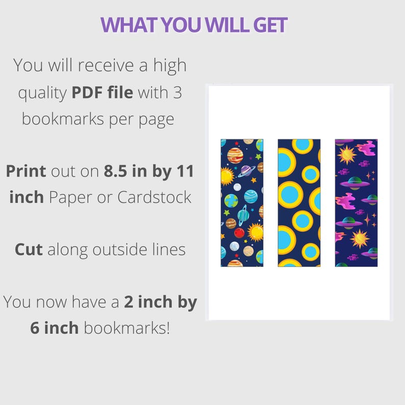 Space Bookmarks for Kids, Printable Bookmark Set of 6, Outer Space ...