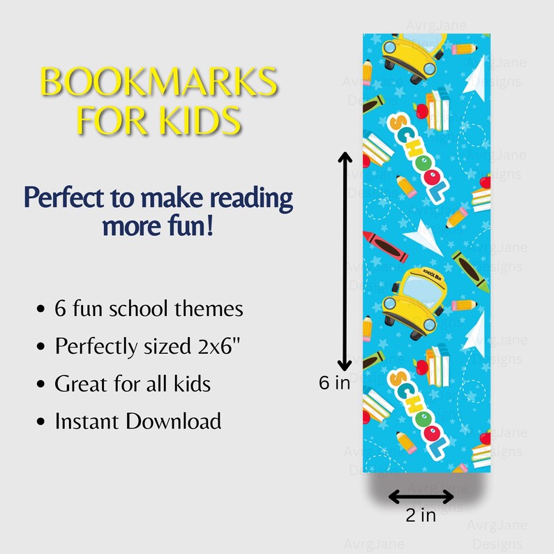 School Theme Bookmarks for Kids, Set of 6 (digital Download) - Etsy