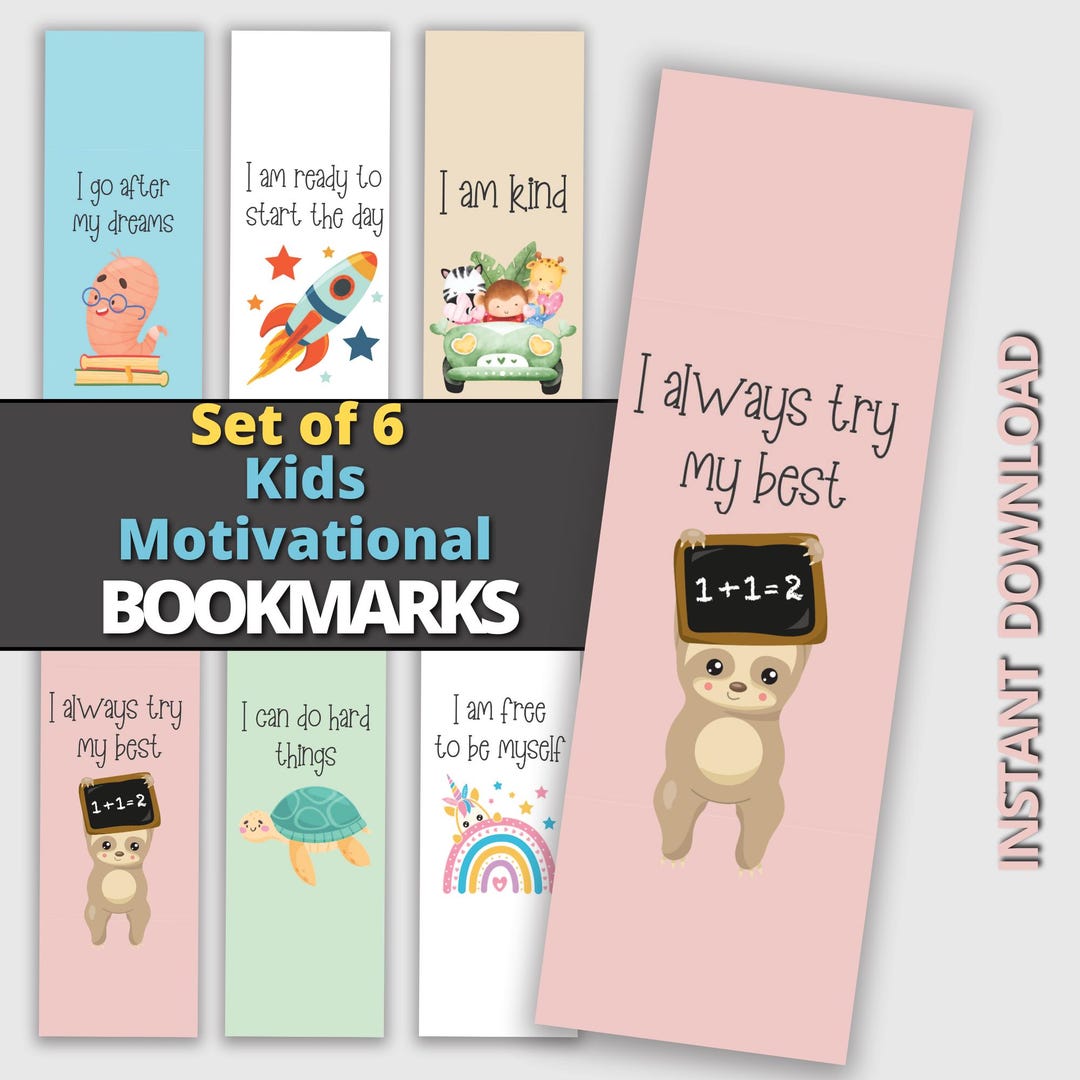 Set of 6 Motivational Bookmarks for Kids-set 2, Make Reading Fun, Kids ...