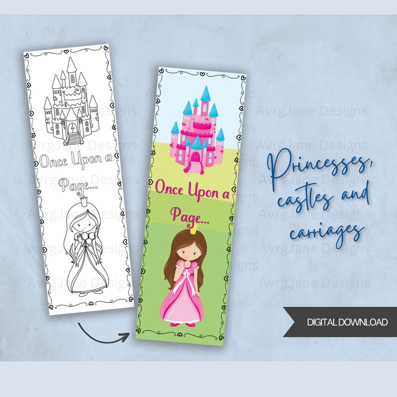 Royal Princess Coloring Bookmarks Kids' Cute Digital Download Set - Etsy