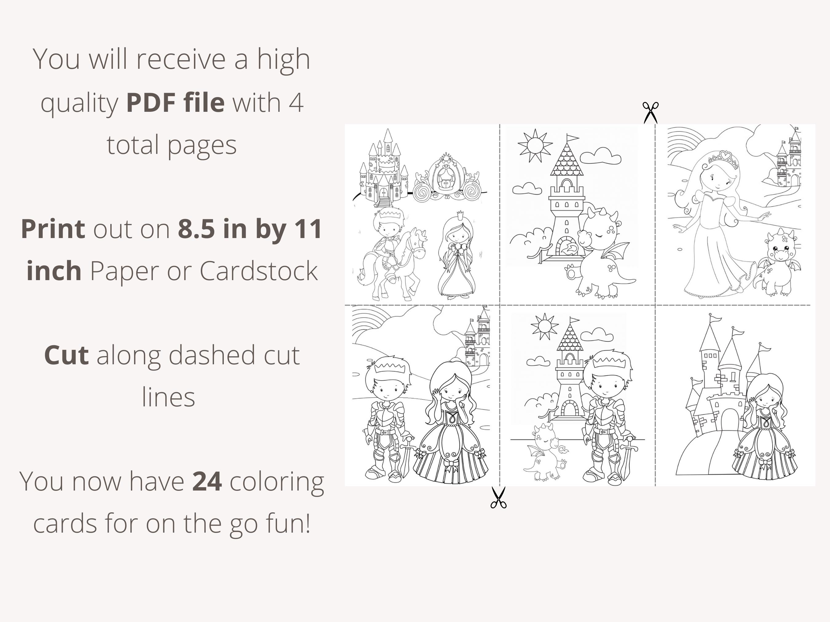 Princess Themed Coloring Cards for Kids, Travel-sized Fun for Kids ...