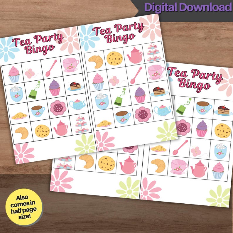 Tea Party Bingo Game Printable, Kids Party Game, Birthday Party Game ...