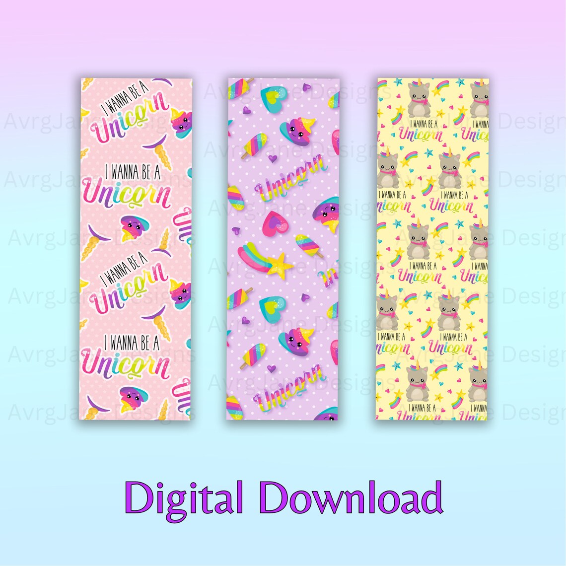 Set of 6 Digital Bookmarks for Kids, Fun Rainbow Unicorn - Etsy