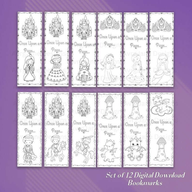 Royal Princess Coloring Bookmarks - Cute Digital Download Set - Etsy
