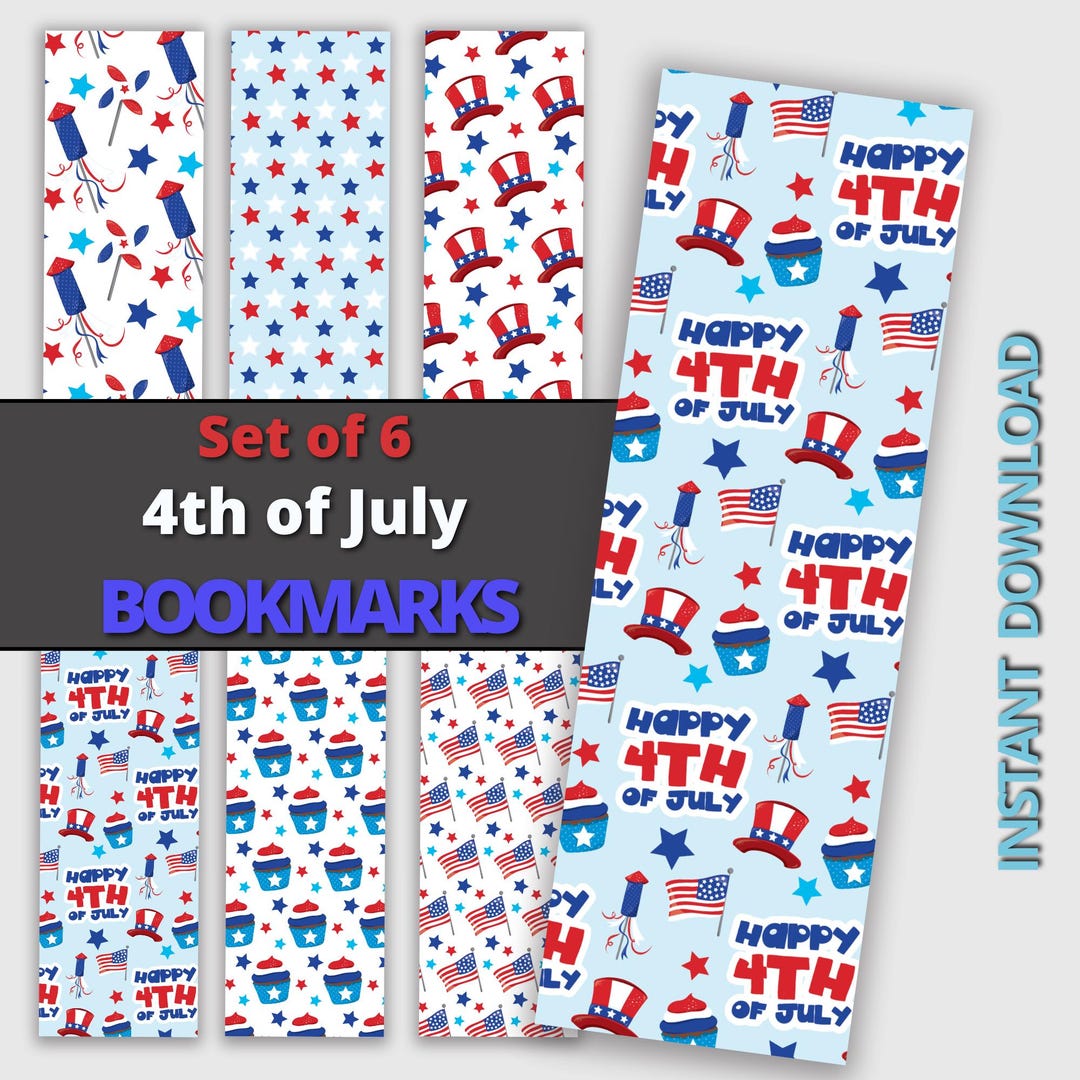 4th of July Bookmarks Printable, Patriotic Kids Bookmarks, Instant ...