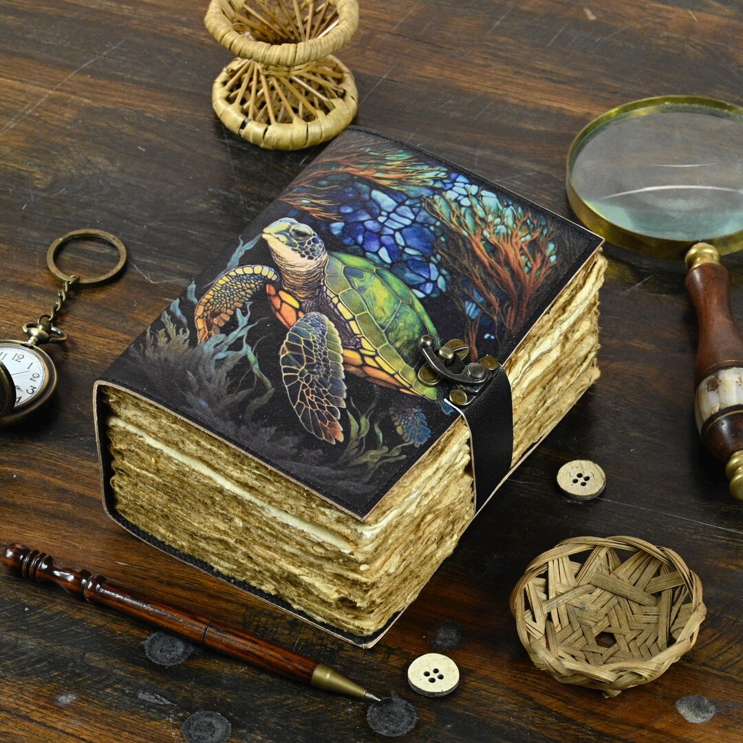 Turtle Leather Grimoire – Book of Shadows With Lock, Witchcraft Journal ...