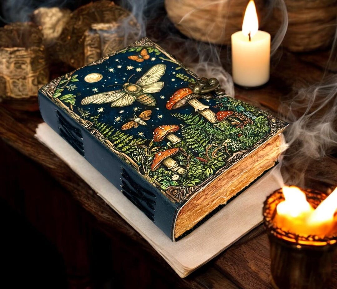 Vintage Mushroom Genuine Leather Journal Handmade Forest Grimoire Book ...