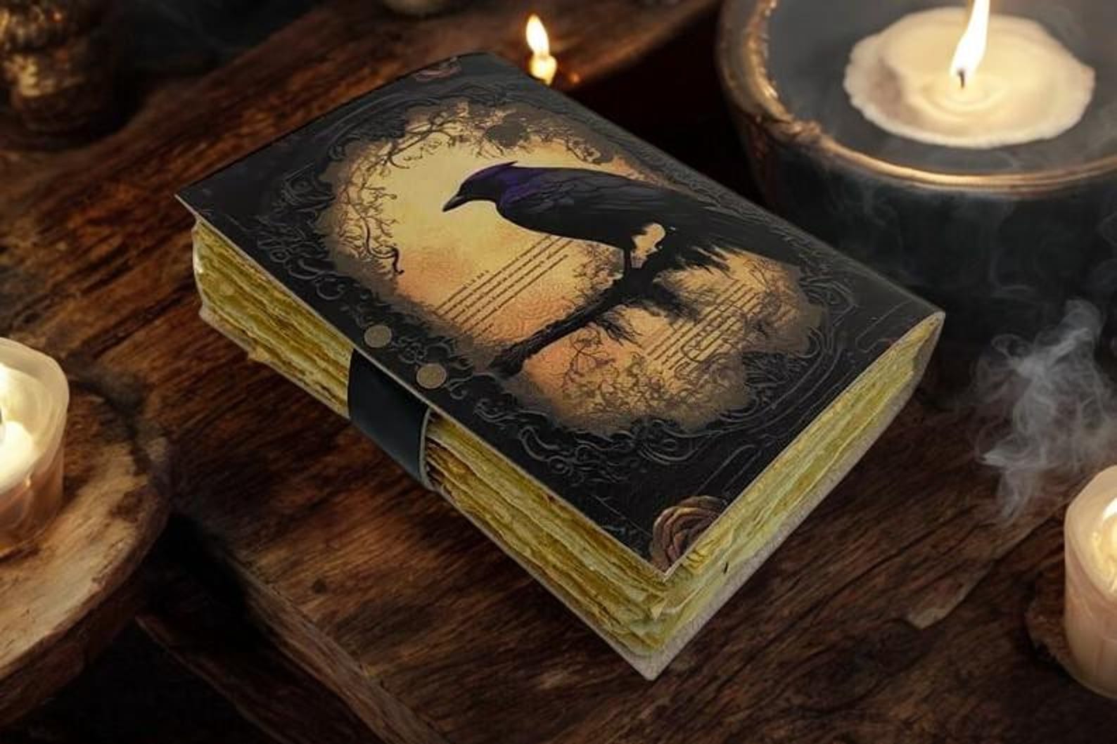 Raven Grimoire Leather Journal – Witchcraft Book of Shadows With Lock ...