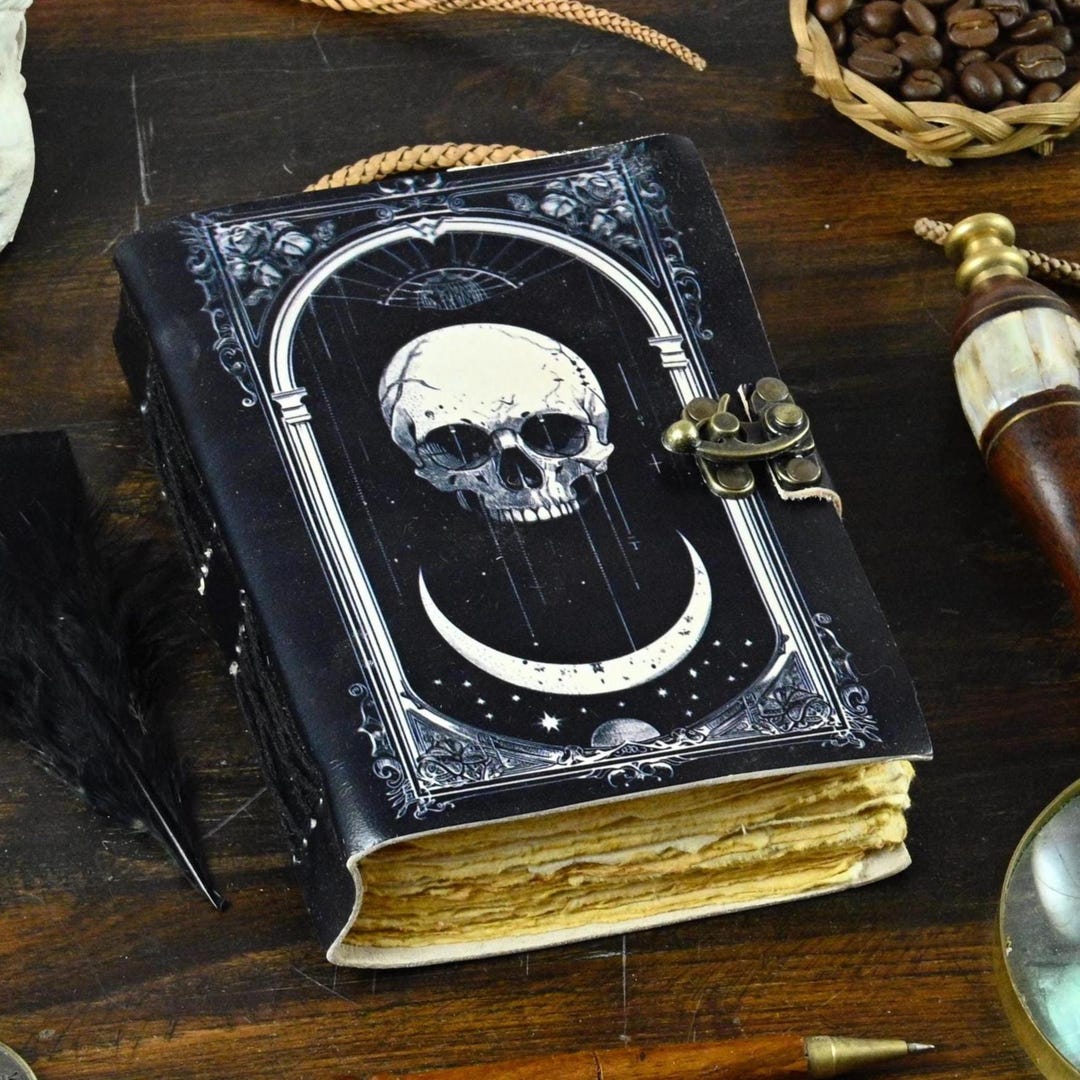 Skull Grimoire Leather Journal 400 Page Witchcraft Book of Shadows ...