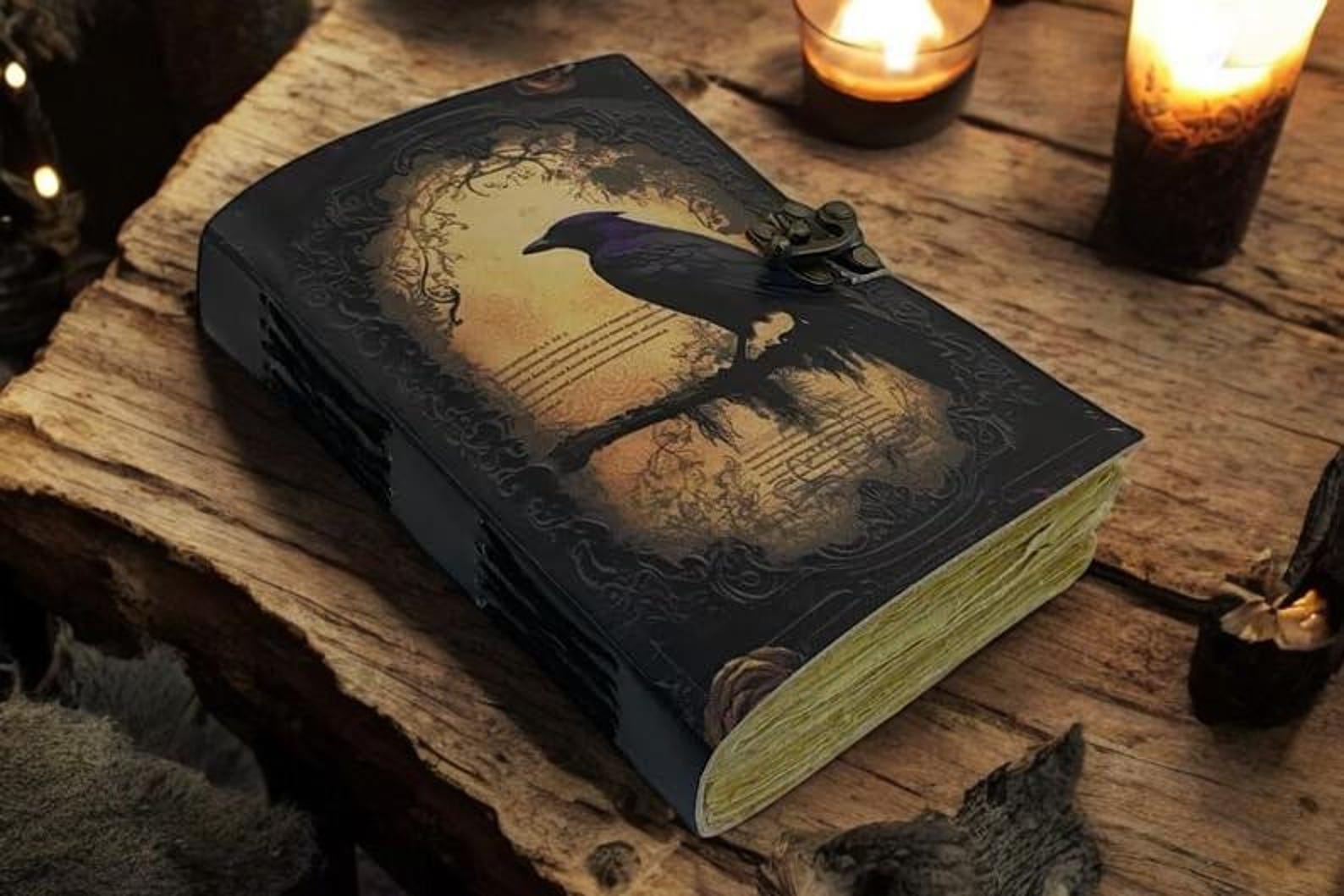 Raven Grimoire Leather Journal – Witchcraft Book of Shadows With Lock ...