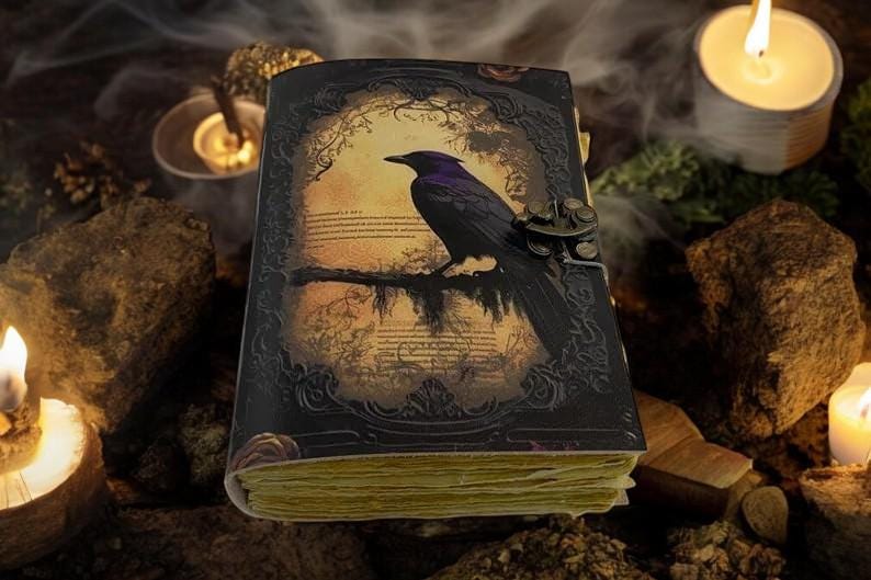 Raven Grimoire Leather Journal – Witchcraft Book of Shadows With Lock ...