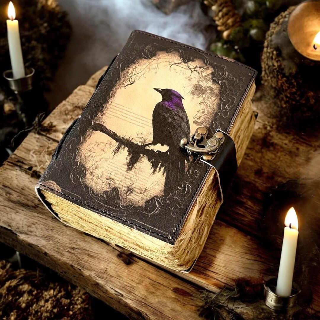 400 Page Large Grimoire Vintage Leather Journal, Raven Leather Journal ...