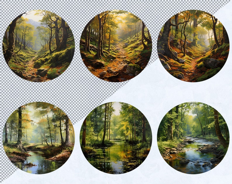 Circular Forest Clipart PNG Bundle Round Nature Backdrop Woods ...