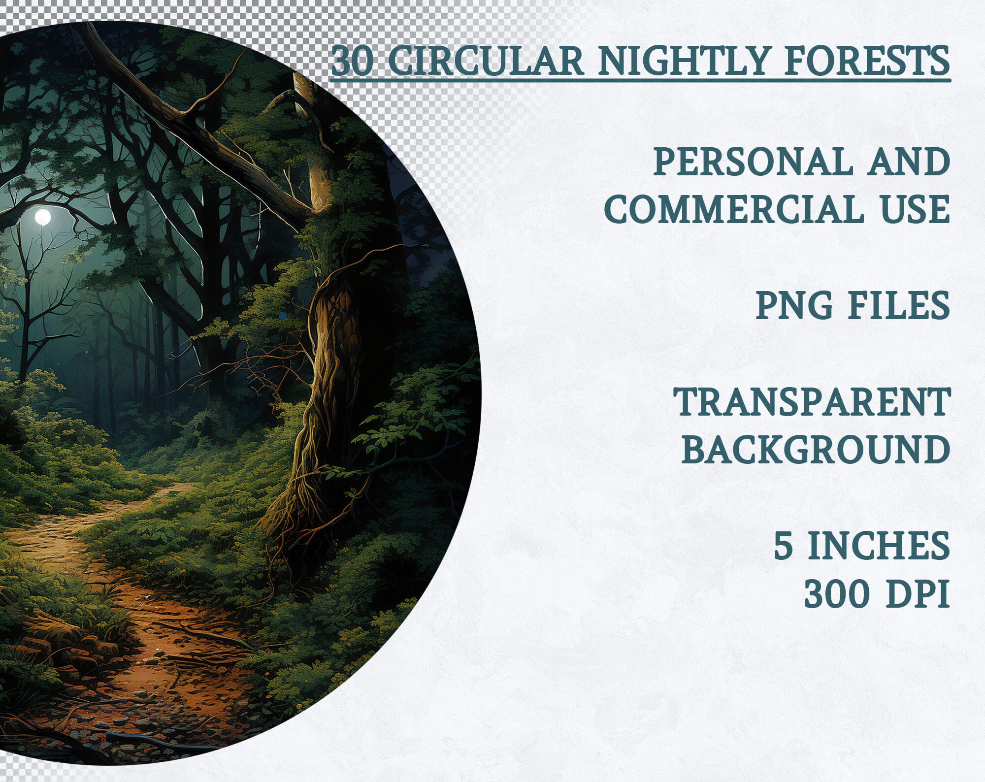 Circular Forest at Night Clipart PNG Bundle Round Backdrop Wood ...